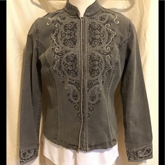 Chico's | Jackets & Coats | Chicos Embroidered Denim Jacket | Poshmark